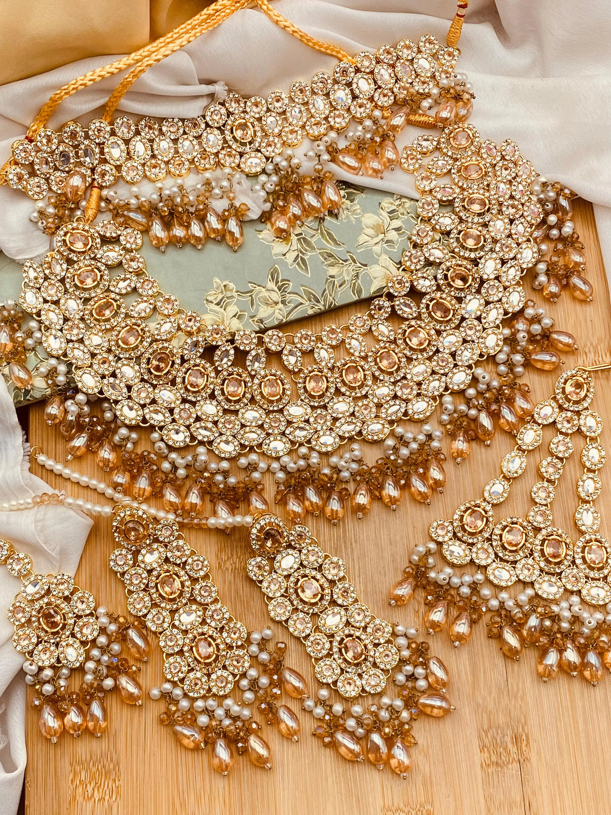 Madrasi Zarcon Double Necklace Bridal set-2317 - Nayab Jewellery